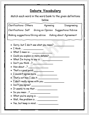 Debate Vocabulary Worksheet - EnglishBix
