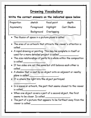 Drawing Vocabulary Worksheet - EnglishBix