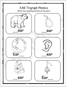 EAR Trigraph Phonics Words Worksheet - EnglishBix