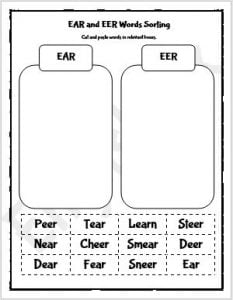 EAR and EER Phonics Words Sorting Worksheet - EnglishBix