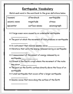 Earthquake Vocabulary Worksheet - EnglishBix