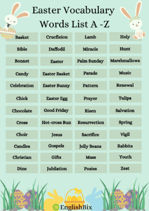 Easter Vocabulary Words List - A to Z for Kids - EnglishBix