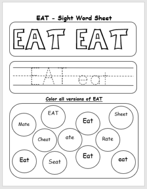 Eat Sight Word Printable Worksheet - EnglishBix