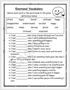 Emotional Vocabulary Worksheet - EnglishBix