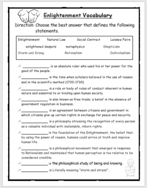 Enlightenment Vocabulary Worksheet - EnglishBix