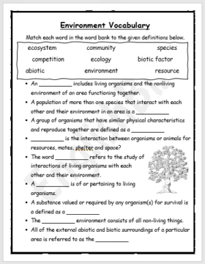 Environment Vocabulary Worksheet - EnglishBix
