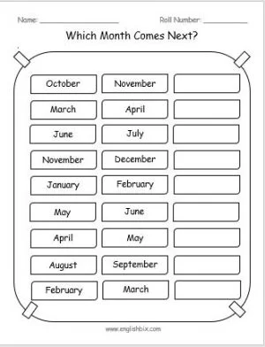 Write Next Month in The Sequence Worksheet - EnglishBix