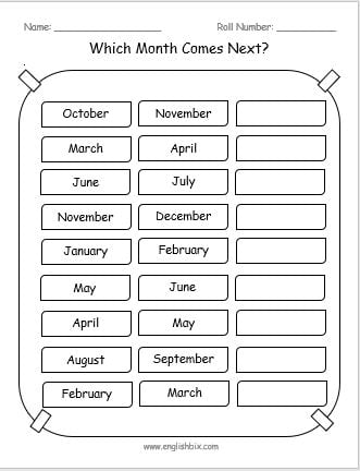 Write Next Month in The Sequence Worksheet - EnglishBix