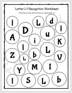 Find the Letter L - Recognition Worksheet - EnglishBix