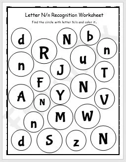 Find the Letter N - Recognition Worksheet - EnglishBix