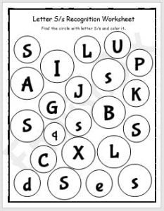 Find the Letter S - Recognition Worksheet - EnglishBix