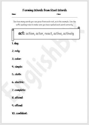 Making Words from Root Words Worksheet - EnglishBix