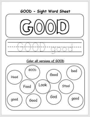 Good Sight Word Printable Worksheet - EnglishBix