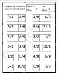 Greater than Less than Fractions Worksheets - EnglishBix