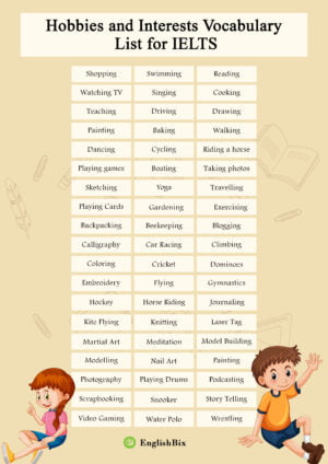 Hobbies and Interests Vocabulary List for IELTS - EnglishBix