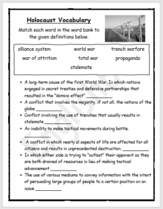 Holocaust Vocabulary Worksheet - EnglishBix