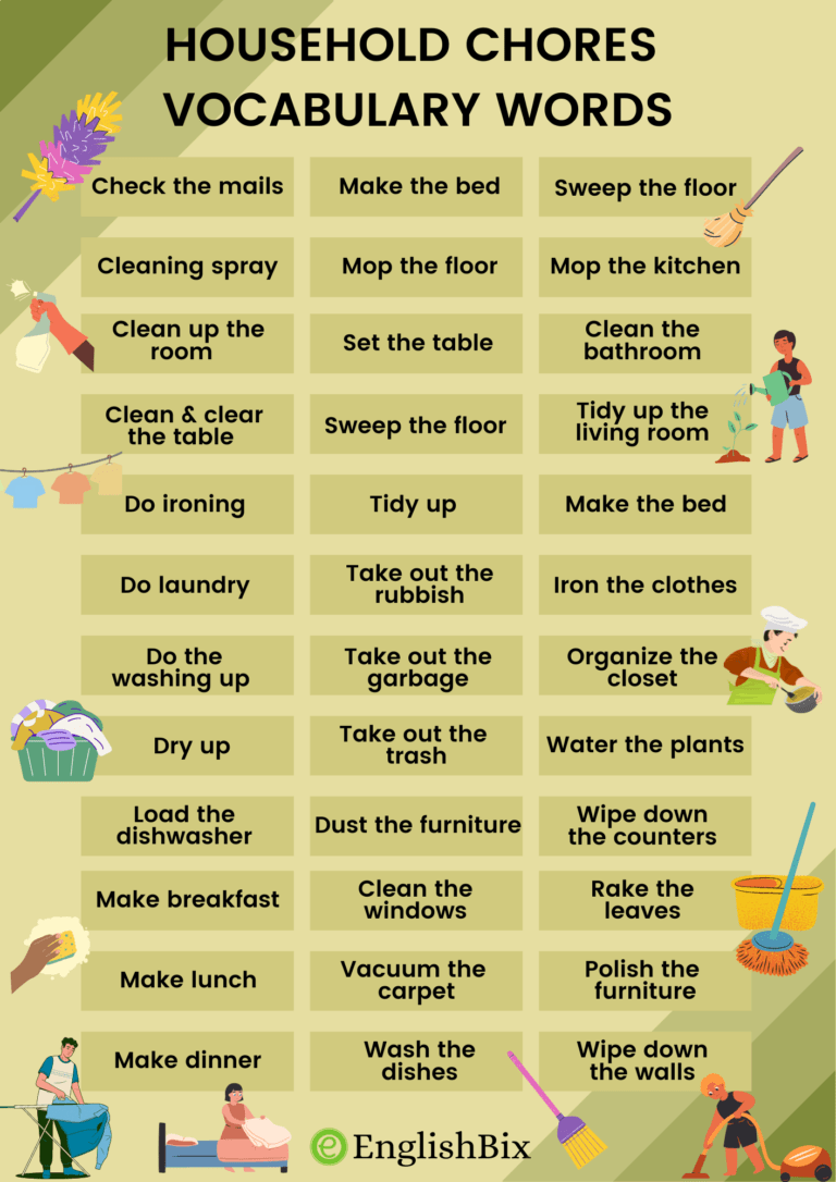 Household Chores: Daily Housework Vocabulary List - EnglishBix