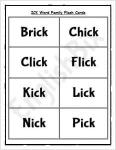 ICK Family Words Activitiy Worksheets - EnglishBix