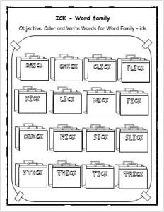 ICK Family Words Activitiy Worksheets - EnglishBix