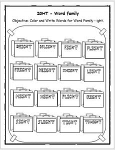 IGHT Word Family Activities Worksheets - EnglishBix
