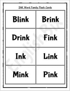 INK Word Family Activities Worksheets - EnglishBix