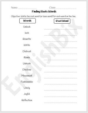 Identifying Root Words Worksheet - EnglishBix