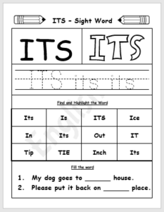 Its Sight Word Printable Worksheet - EnglishBix