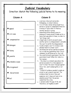 Judicial Terms Vocabulary Worksheet - EnglishBix