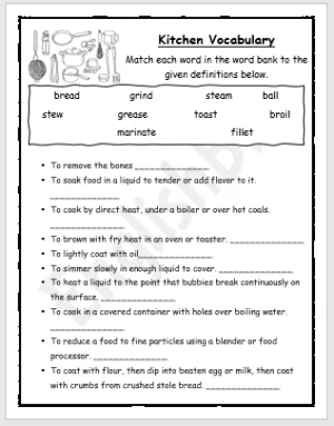 Kitchen Vocabulary Worksheet - EnglishBix