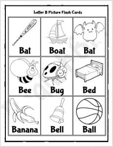 Letter B Picture Flash Cards Printable - EnglishBix