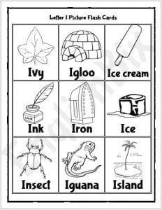 Letter I Picture Flash Cards Printable - EnglishBix