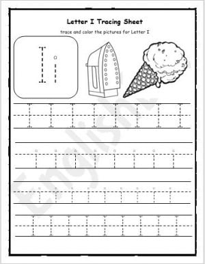 Letter I Tracing Writing Practice Worksheet - EnglishBix