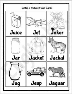 Letter J Picture Flash Cards Printable - EnglishBix