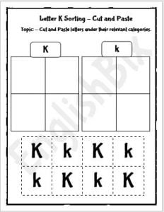 Letter K Cut and Paste Activity Worksheet - EnglishBix