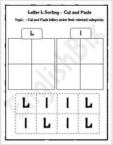 Letter L Cut and Paste Activity Worksheet - EnglishBix