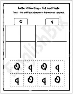 Letter Q Cut and Paste Activity Worksheet - EnglishBix