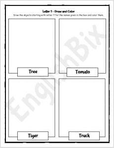 Letter T Drawing Worksheet - EnglishBix