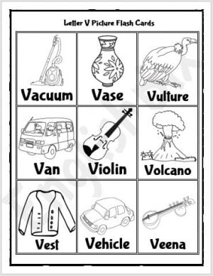 Letter V Picture Flash Cards Printable - EnglishBix