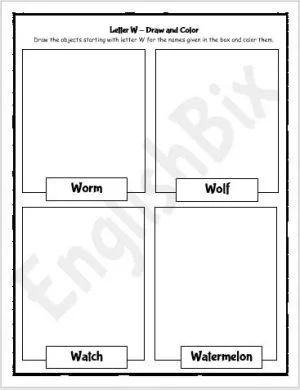Letter W Drawing Worksheet - EnglishBix