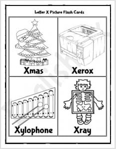 Letter X Picture Flash Cards Printable - EnglishBix