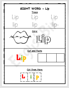Lip Sight Word Printable Worksheet - EnglishBix