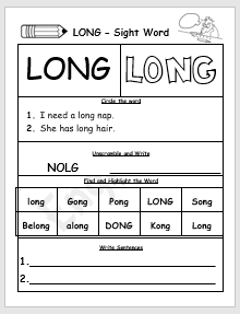 Long Sight Word Printable Worksheet - EnglishBix