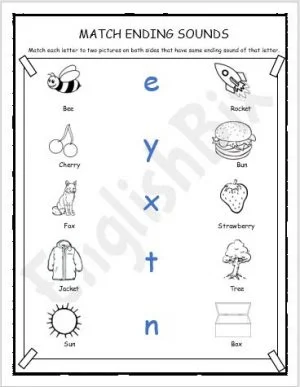 Match Ending Sounds to Pictures Worksheet - EnglishBix