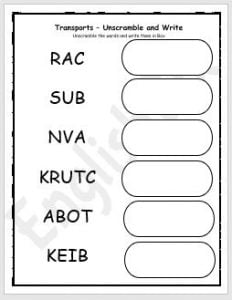 Means of Transport Unscramble Letters Worksheet - EnglishBix