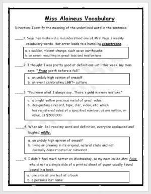 Miss Alaineus Vocabulary Worksheet - EnglishBix