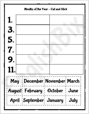 Months of the Year Cut and Paste Worksheet - EnglishBix