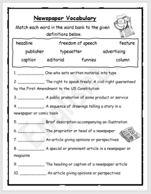 Newspaper Vocabulary Worksheet - EnglishBix
