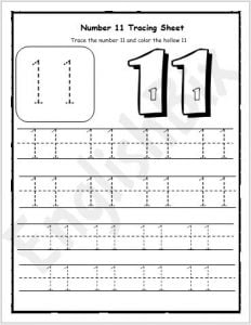 Number 11 Tracing Worksheet for Preschool - EnglishBix