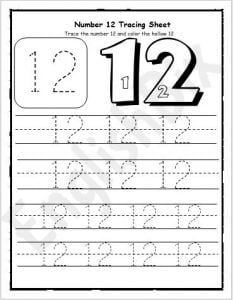 Number 12 Tracing Preschool Worksheet - EnglishBix
