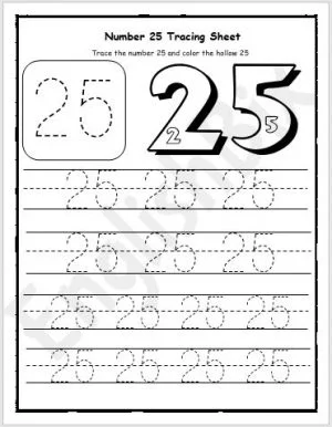 Number 25 Tracing Worksheet for Preschool - EnglishBix